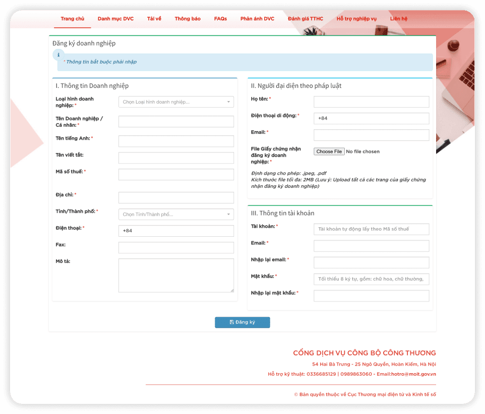 THÔNG BÁO/ĐĂNG KÝ WEBSITE VỚI BỘ CÔNG THƯƠNG